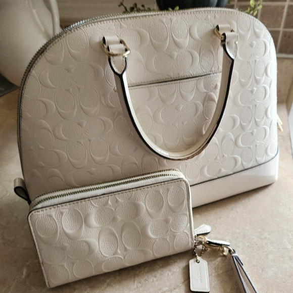 Coach | Bags | Coach Signature Cora Ivory Patent Leather Dome Satchel ...
